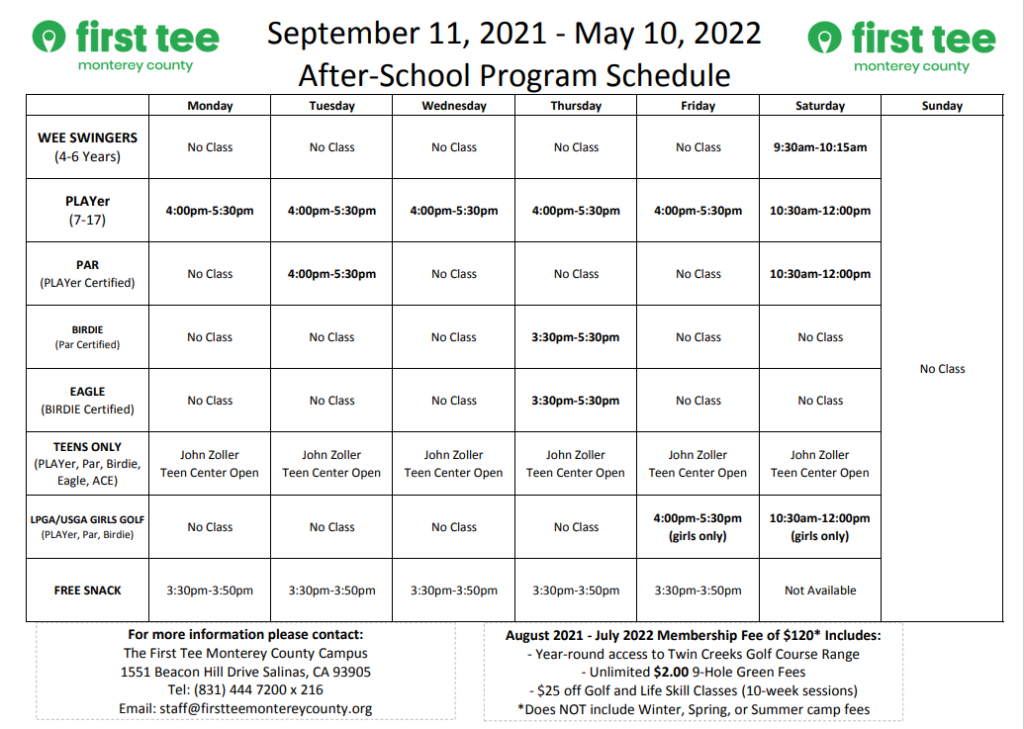 After-School-Calendar - First Tee — Monterey County